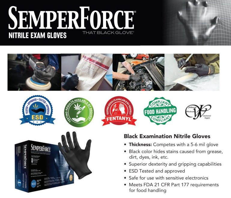 SemperForce Black Nitrile Gloves by SemperMed and Harps BKNF102-106