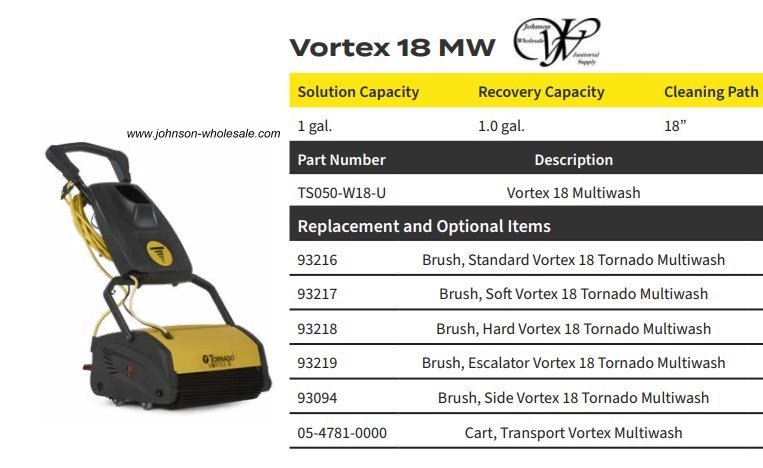 Tornado TS050-W18-U Vortex 18 Multiwash Parts